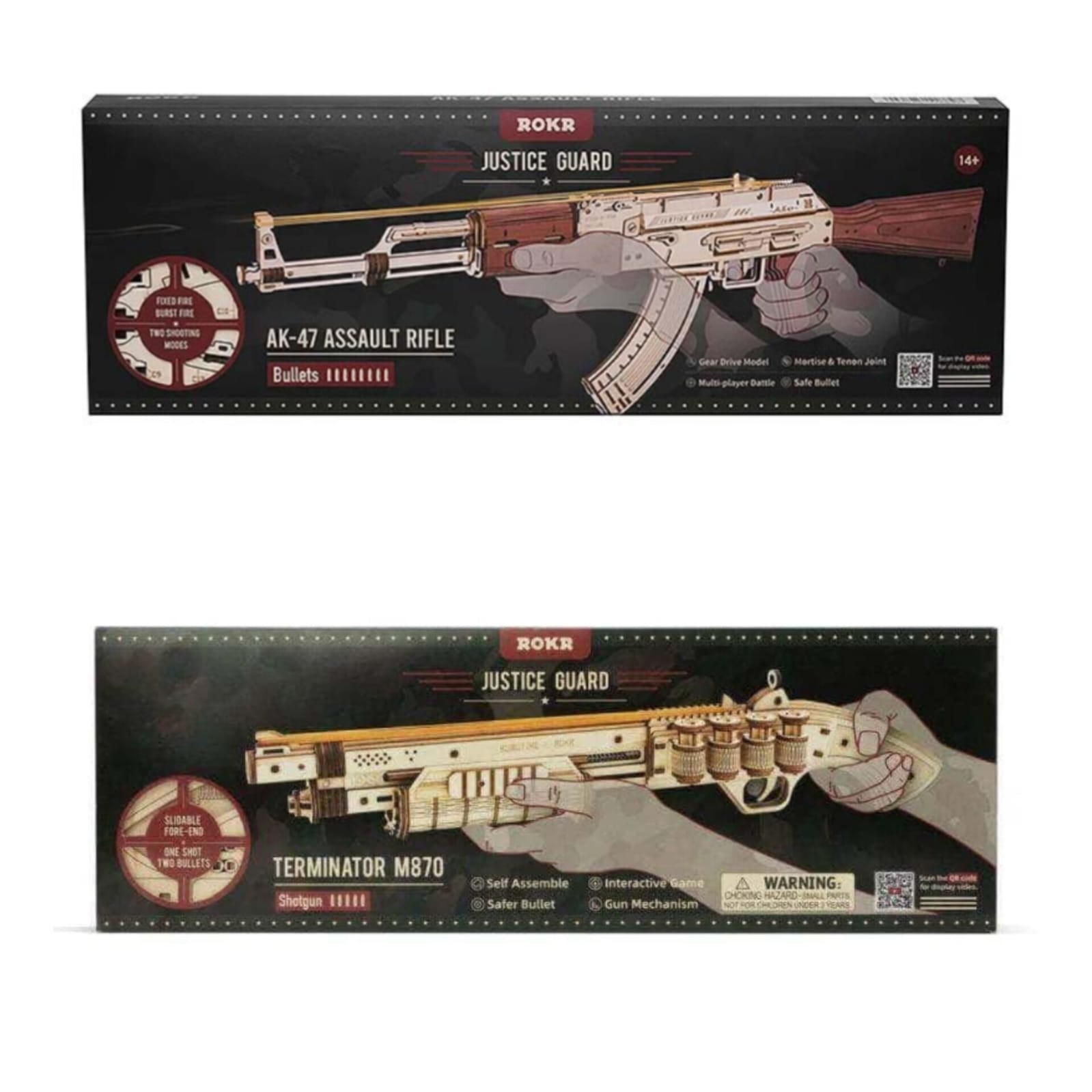 Pack Puzzle 3D ROKR AK-47 + M870 | Armas Mecánicas de Madera 🔫🧩 – GBP Colecciones